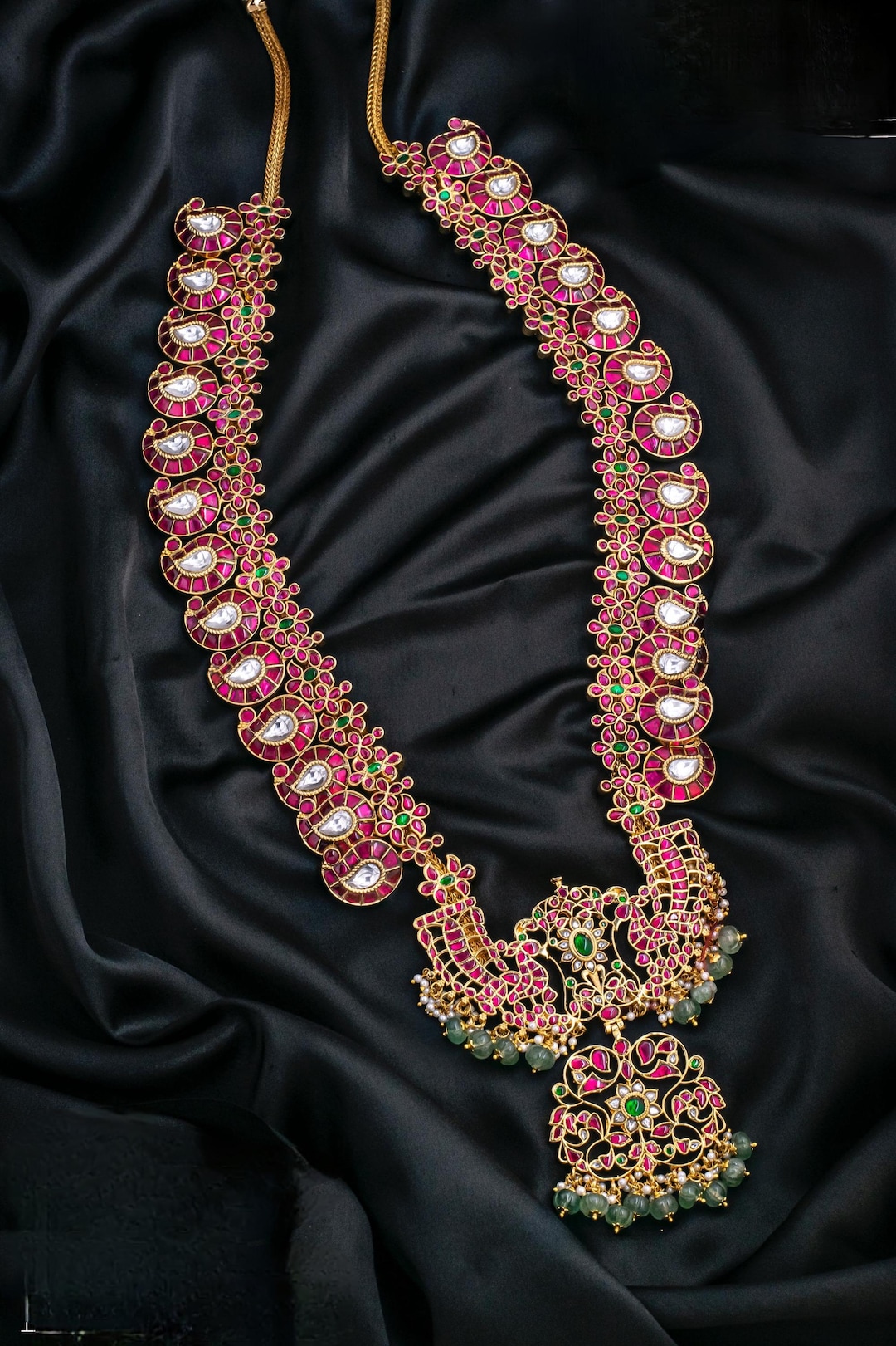 Premium Jadau Kundan Long Haram / Gold Polish / Kundan Jadau Grand ...