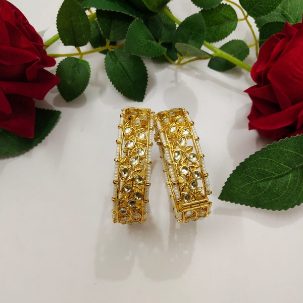 Kundan Jadau Bangles, Indian Polki Kada Bangles, Gold Plated Bangles ...
