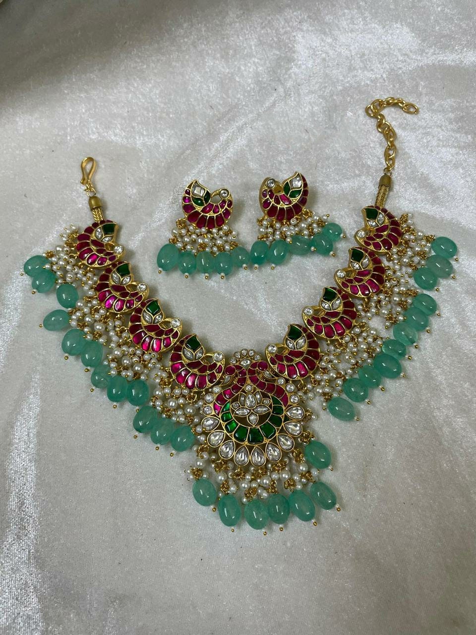 Kundan Jadau Wedding Necklace Indian Pachi Kundan Jewelry/sea Green Pink /gold Plated ...