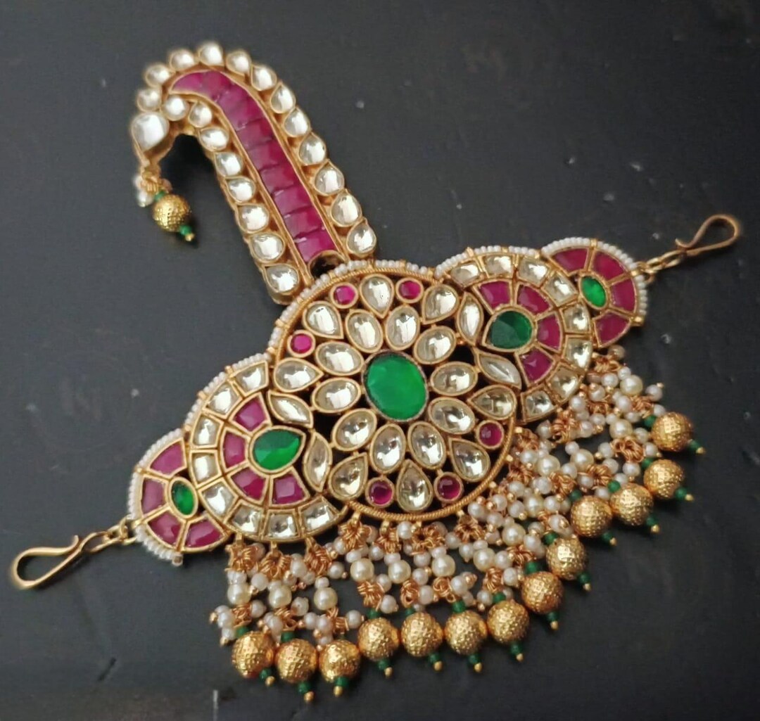 Pachi Kundan Kalangi: Indian Groom Turban Brooch With Pearl Chain - Etsy