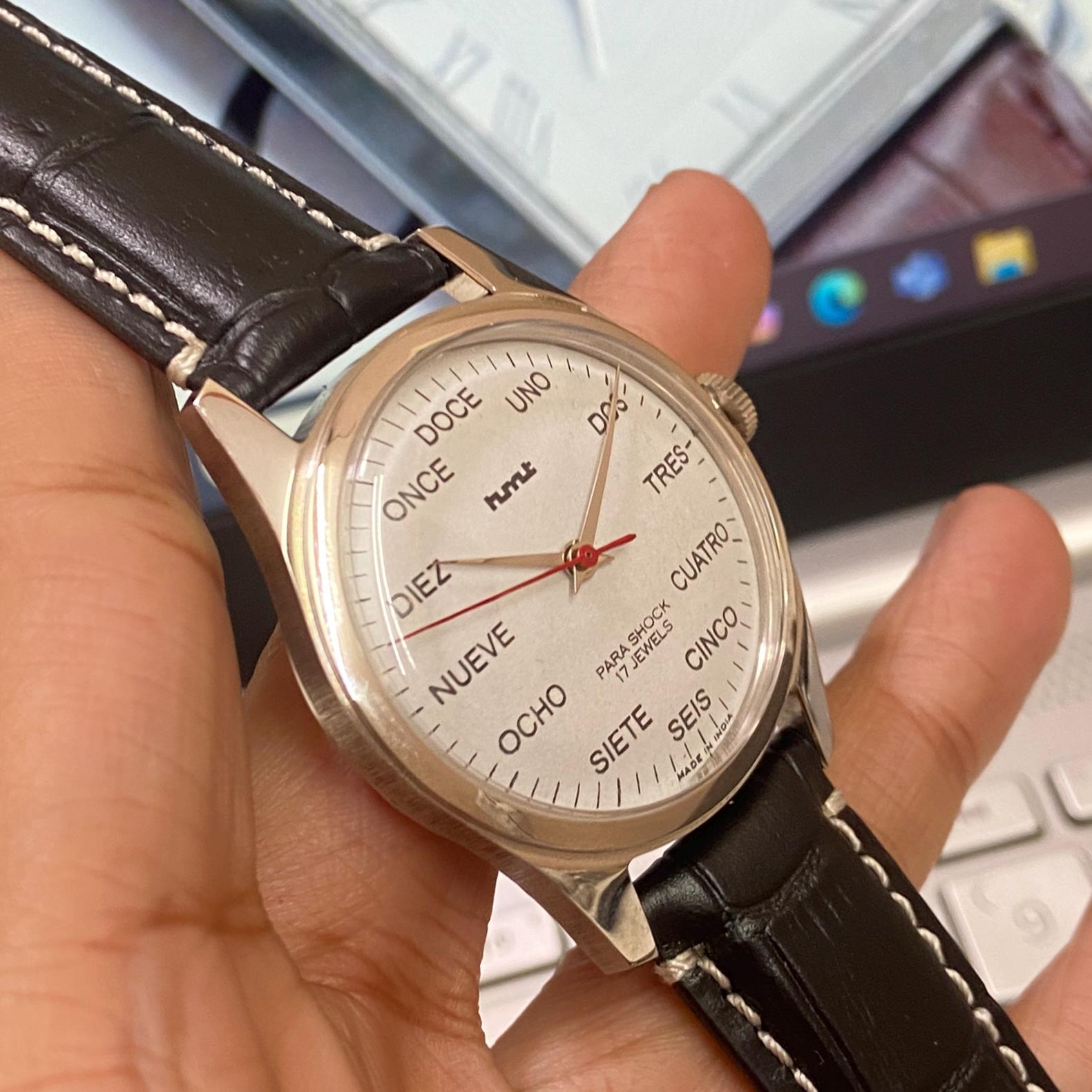 HMT Janata Spenish Hand Winding White Face 17 Jewels 35MM Glass Back ...