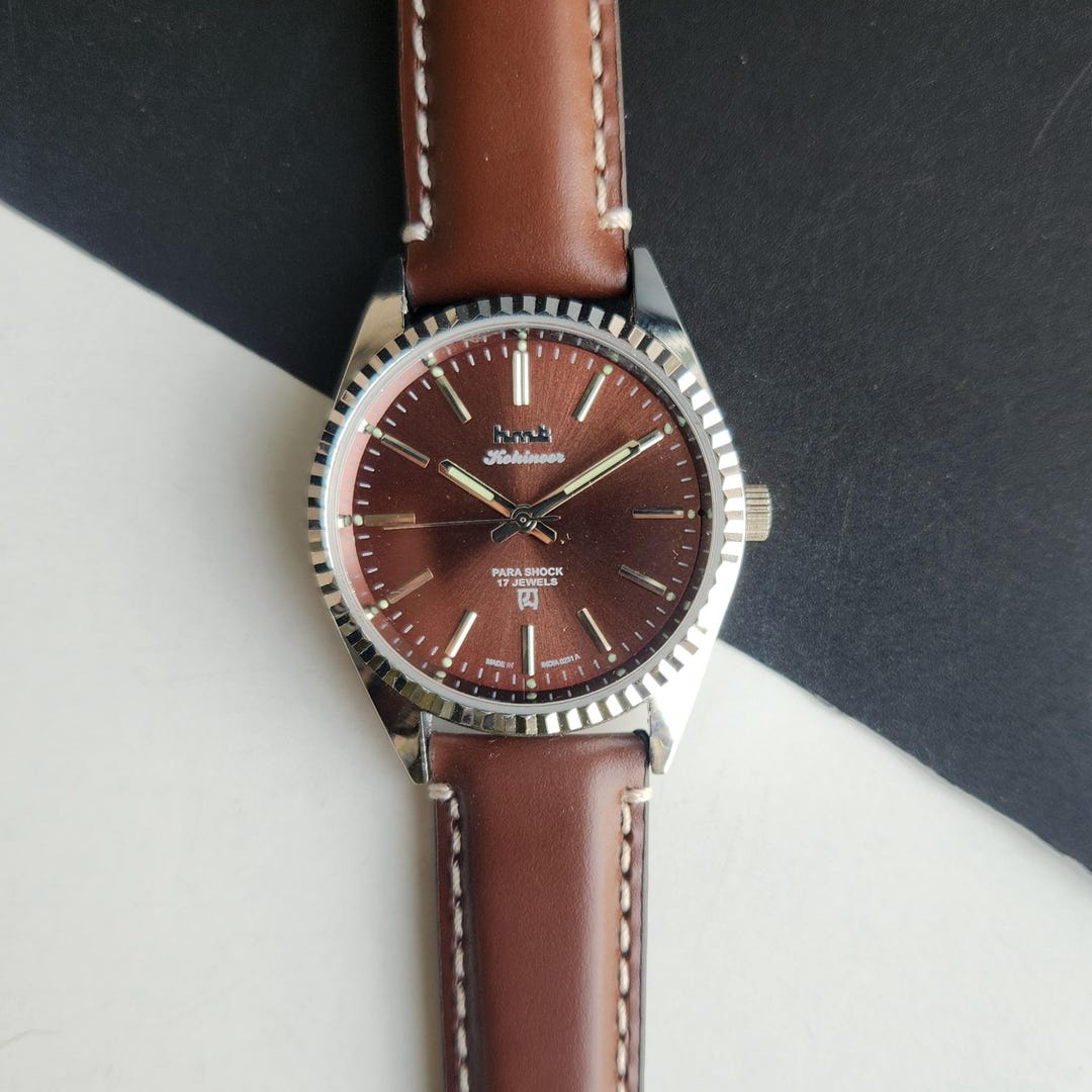 Vintage HMT Kohinoor Hand-winding Watch, Brown Face, Fluted Bezel - Etsy