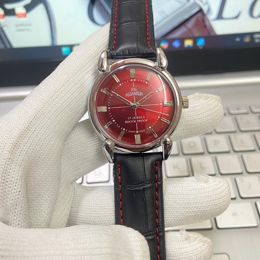 Vintage Refurbished Roamer Mechanical Hand Winding 17 Jewels Red Face ...