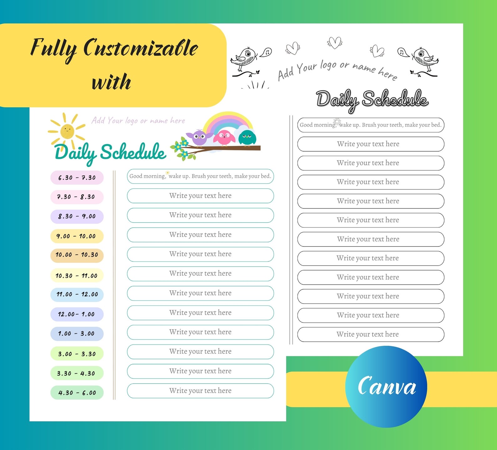 Editable Daily Schedule for Kids Customizable With Canva Daycare ...