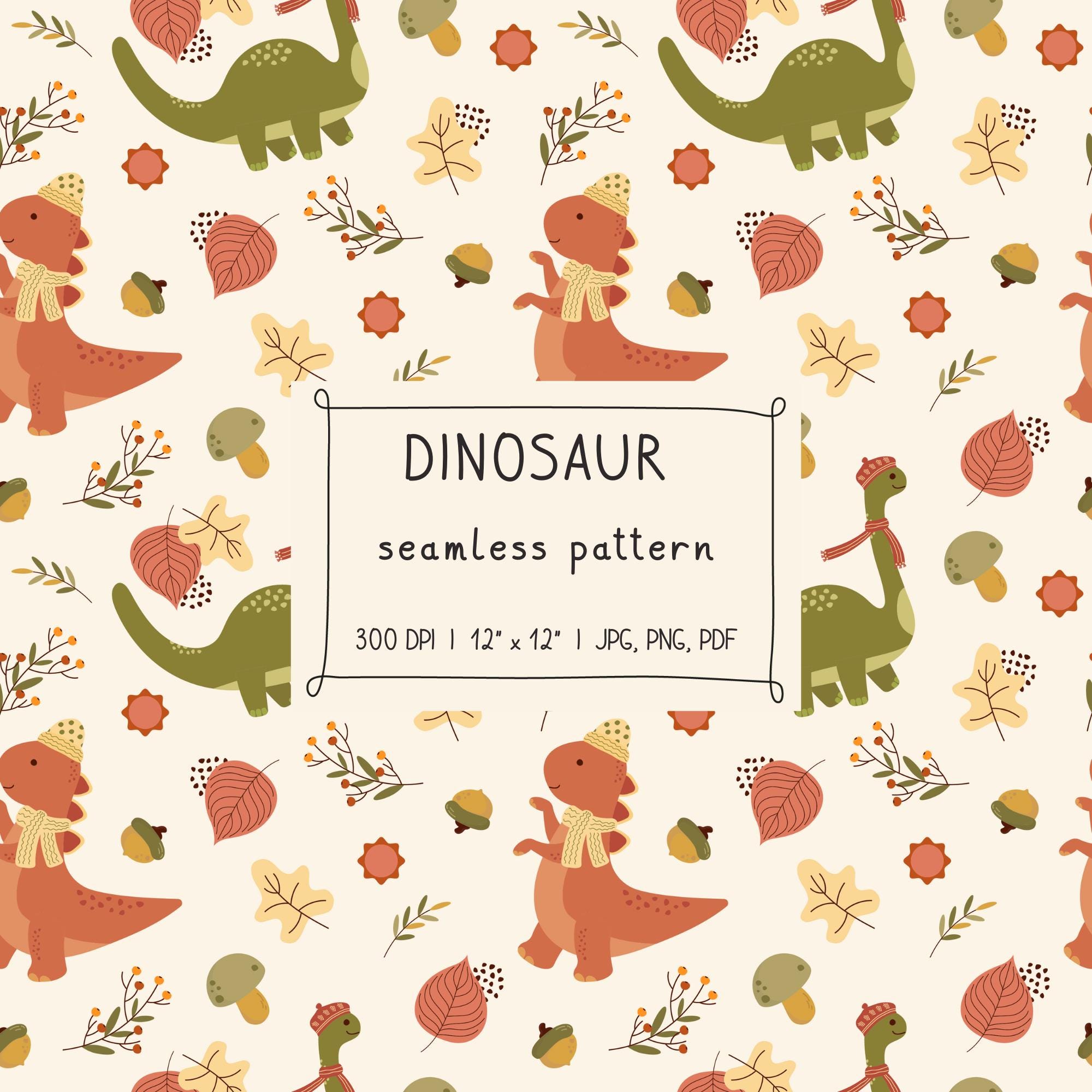 Fall Dinosaur Seamless Pattern, Dino Digital Paper, Printable ...