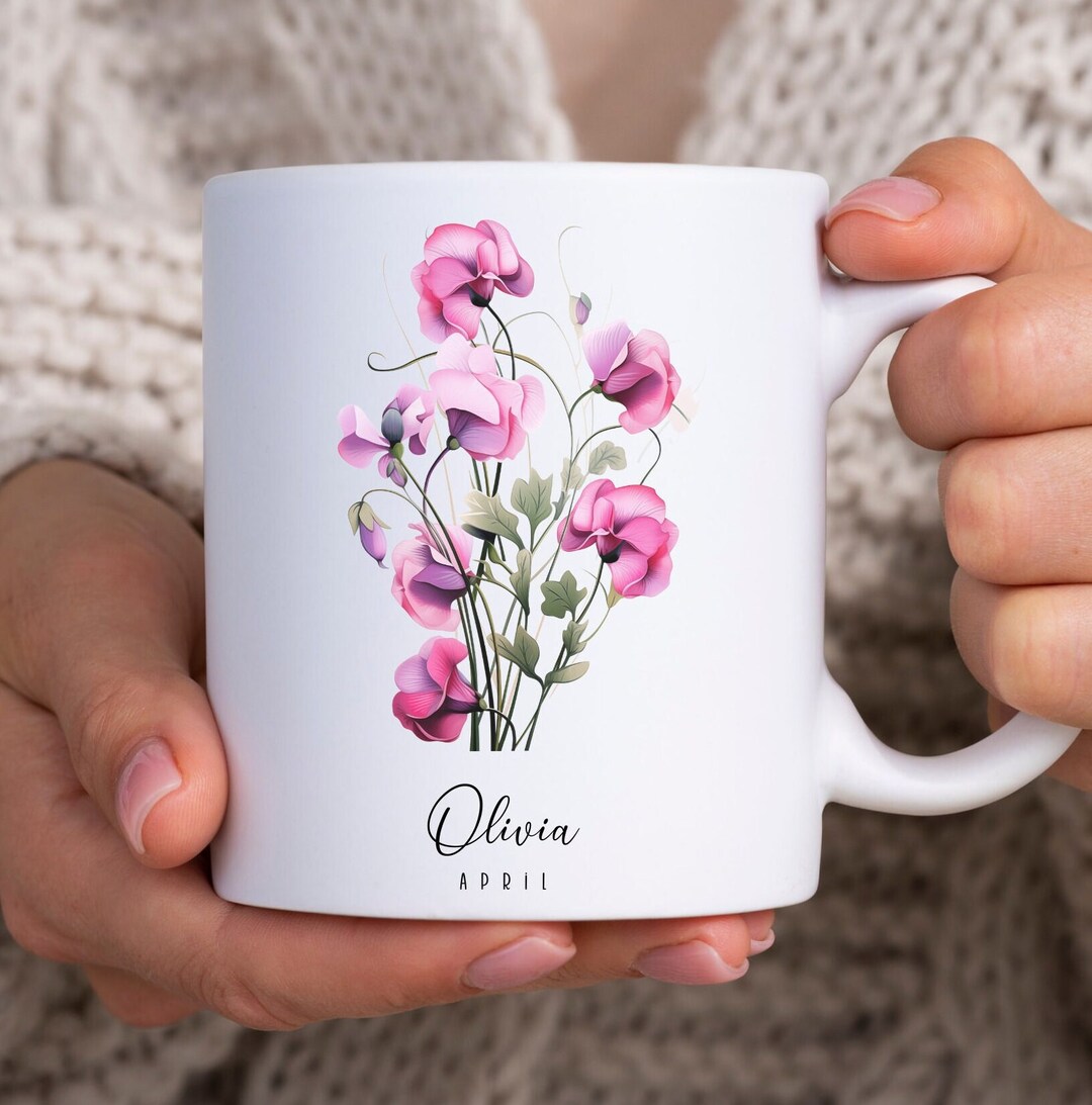Sweet Pea Mug April Birth Month Flower Mug Personalized - Etsy