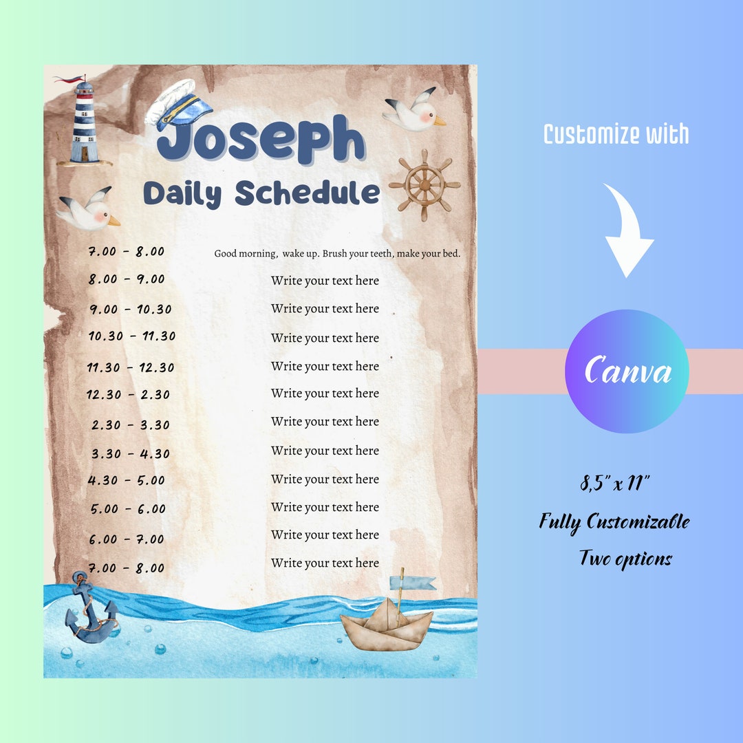 Customizable Daily Schedule for Kids Editable Daycare Digital Schedule ...