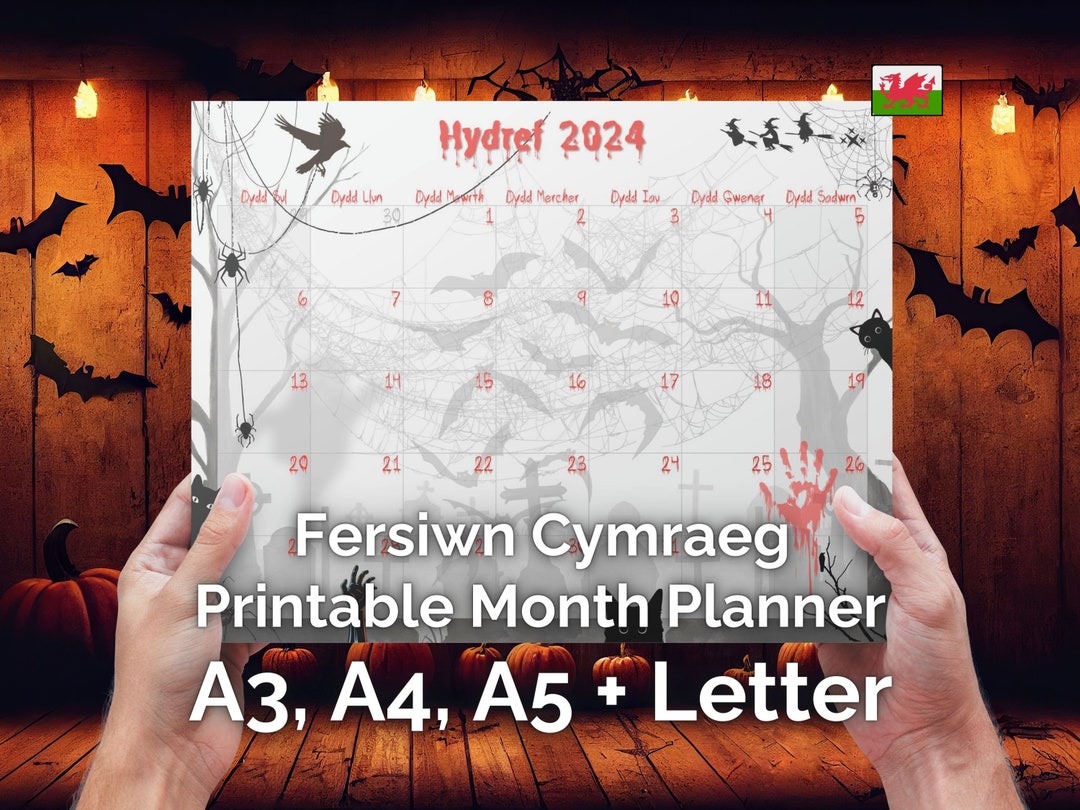 Hydref / October 2024, Nos Galan Gaeaf / Halloween, Printable Month ...