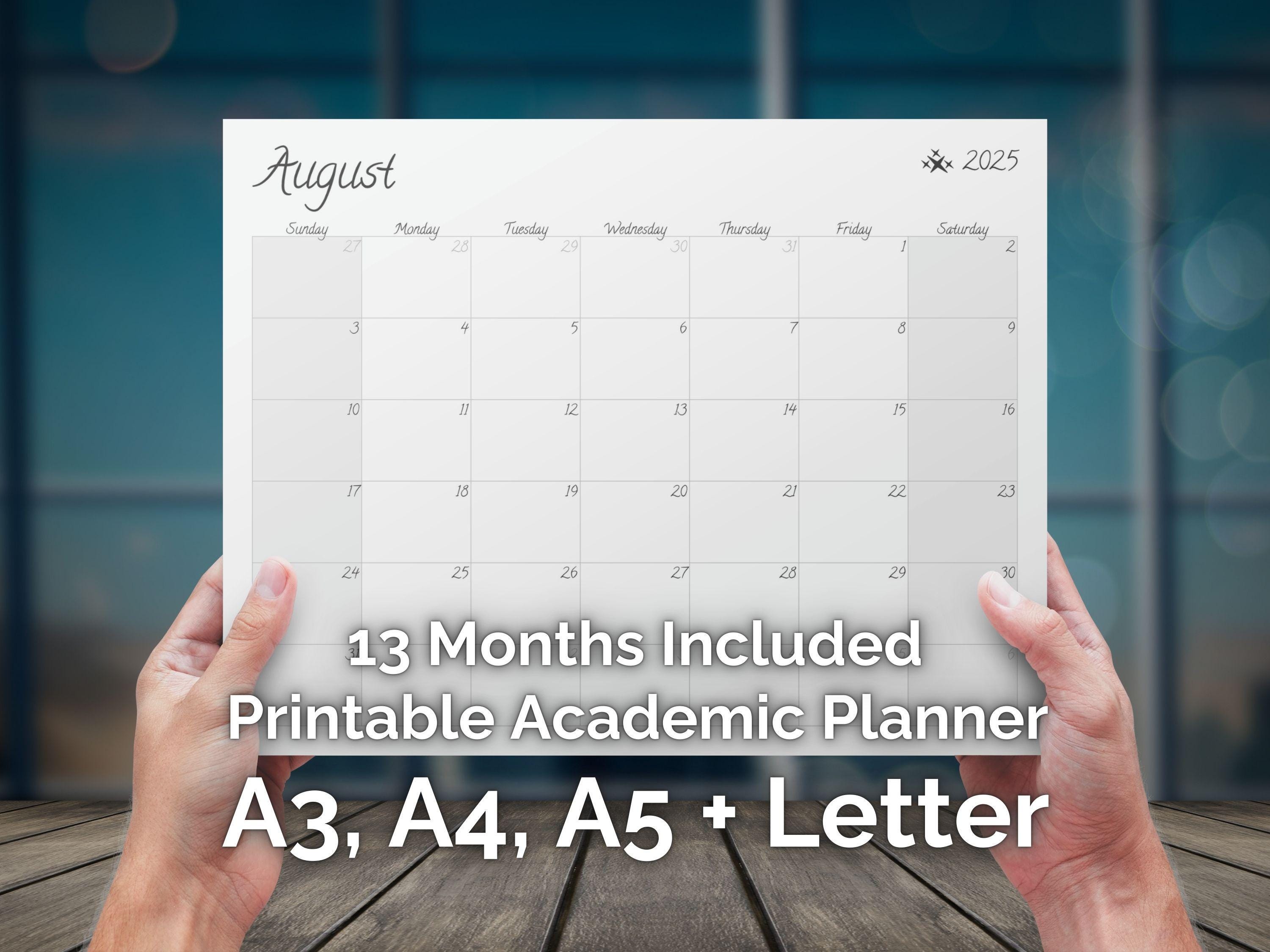 Academic Planner 2025-26: Printable Calendar (digital PDF) - Etsy