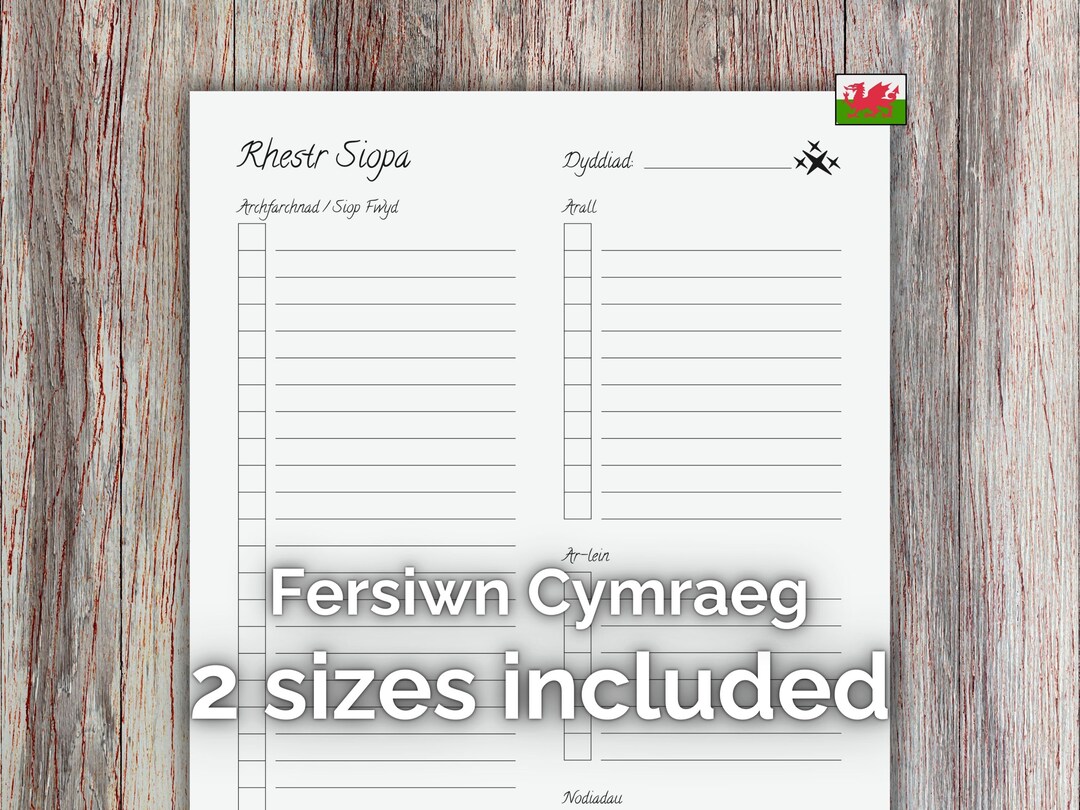 Rhestr Siopa / Shopping List, Printable Checklist / Planner, Cymraeg ...