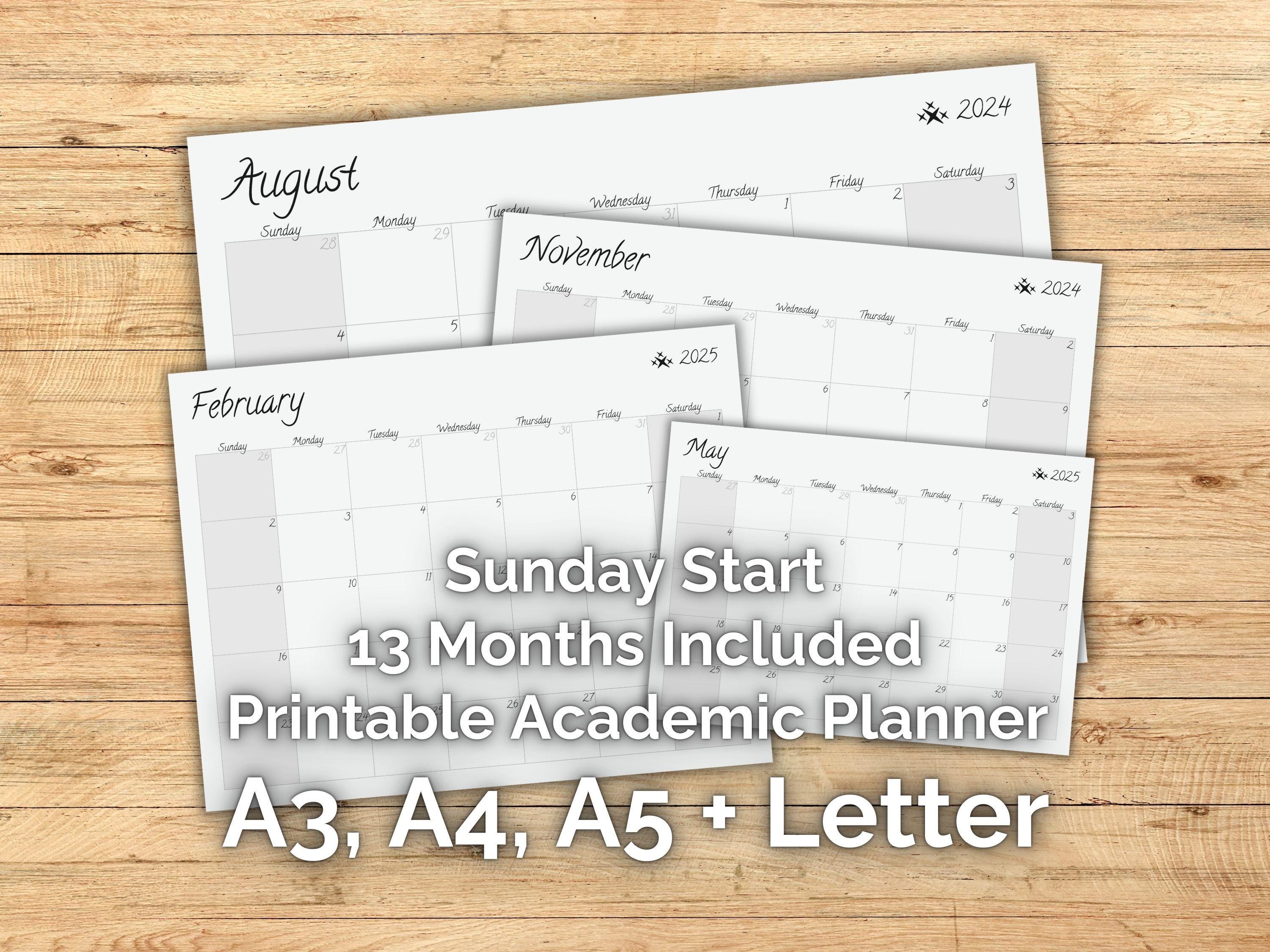 2024-25 Printable Academic Planner / Calendar – Digital PDF, 4 Sizes ...