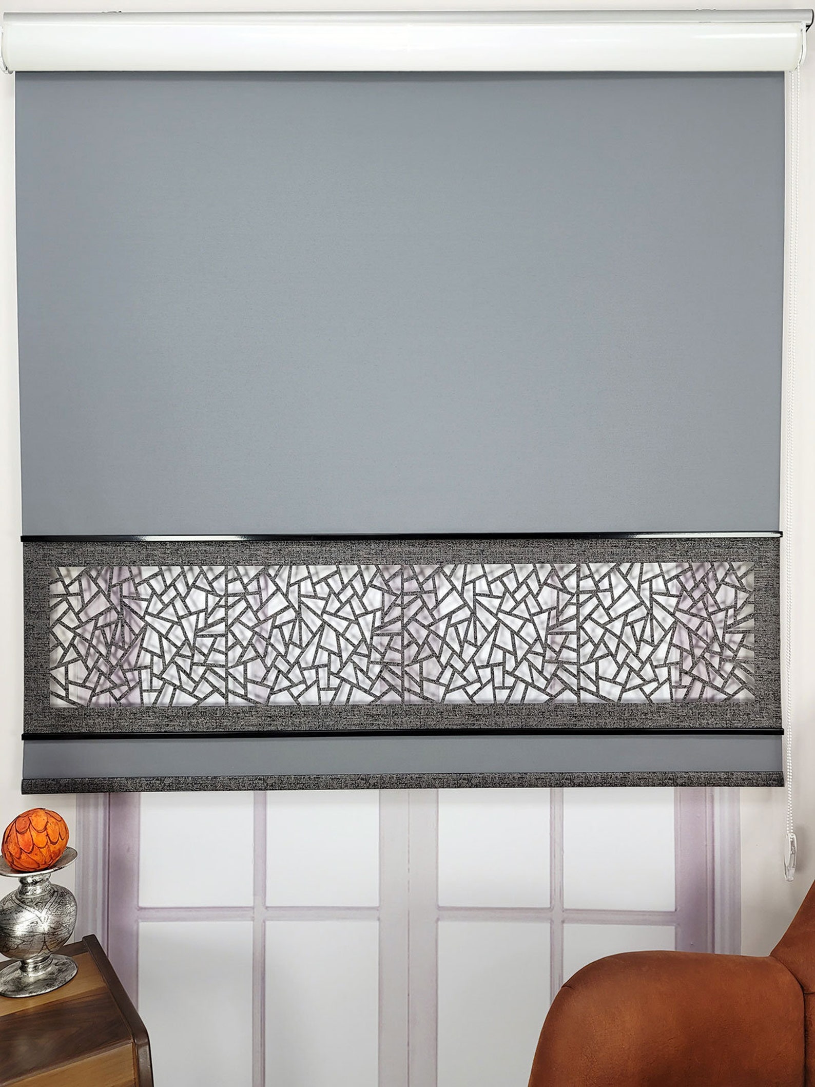 Laser Cut Roller Blind: Matte Fabric, Light Filtering, Geometric Design ...