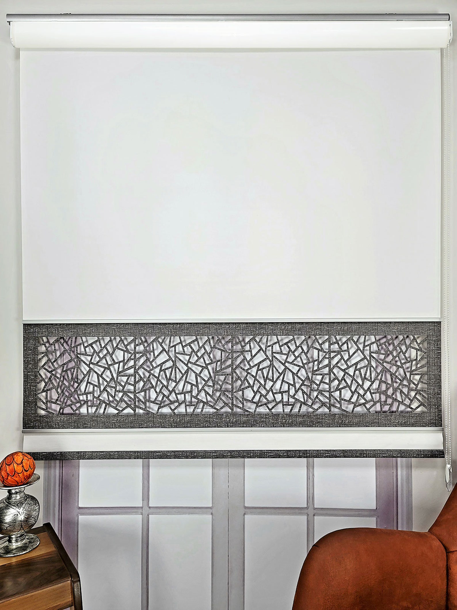 Laser Cut Roller Blind: Matte Fabric, Light Filtering, Geometric Design ...