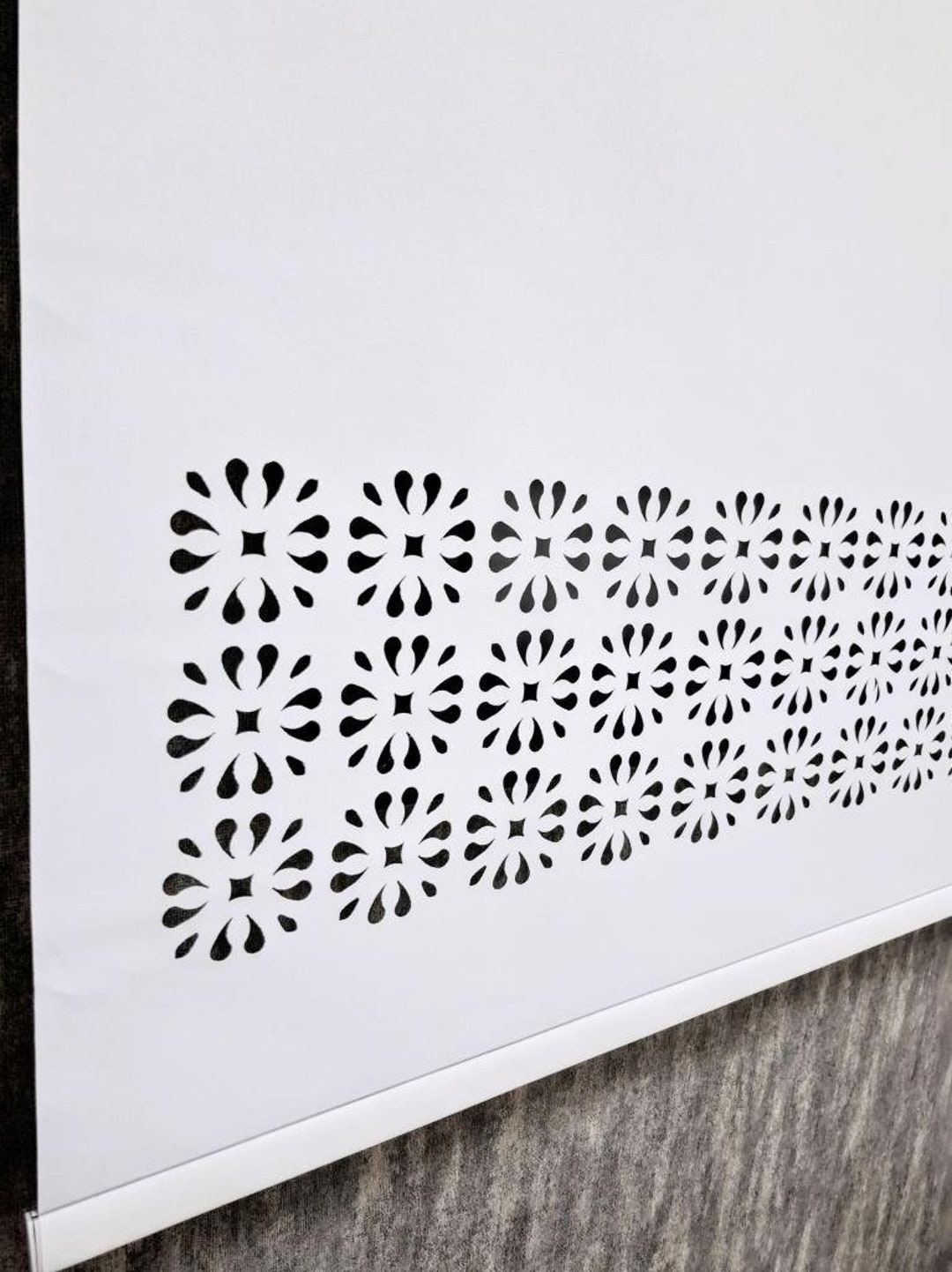 White Plain Fabric Patterned Laser Cut Roller Blinds Curtain, Light ...
