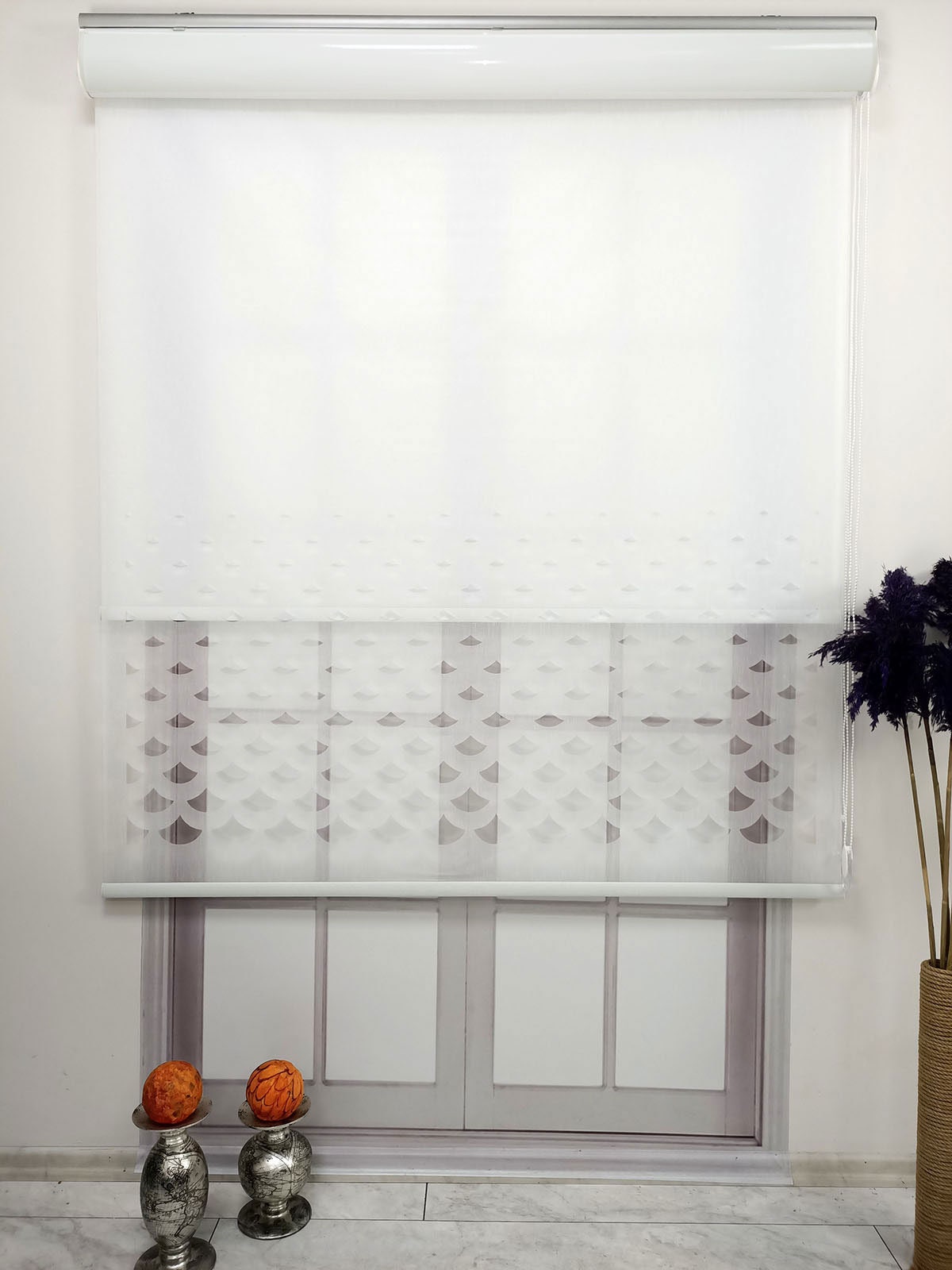 Laser Cut Double Mechanism Tulle and Roller Blinds, Light Filtering ...