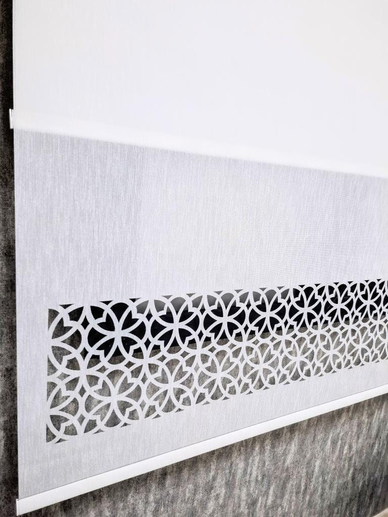 Linen Tulle Roller Blind: Laser Cut Double Mechanism, Light Filtering ...