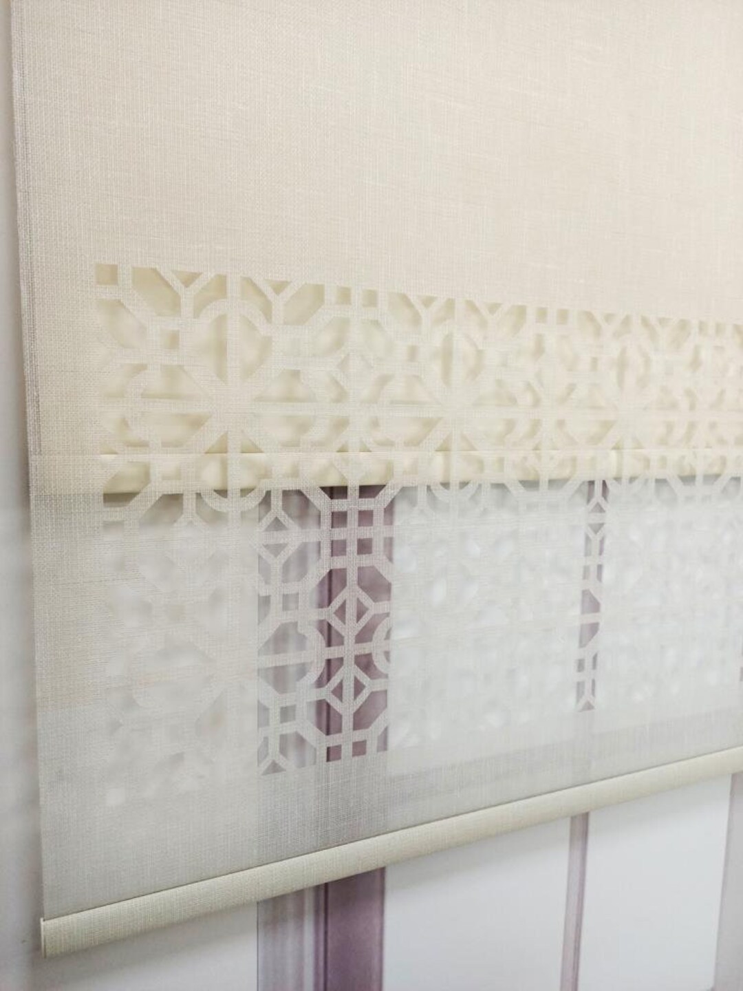 Laser Cut Double Mechanism Tulle and Roller Blinds, Light Filtering ...