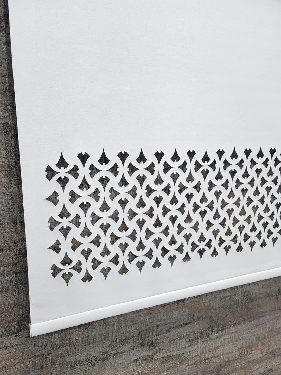 White Plain Fabric Patterned Laser Cut Roller Blinds Curtain, Light ...