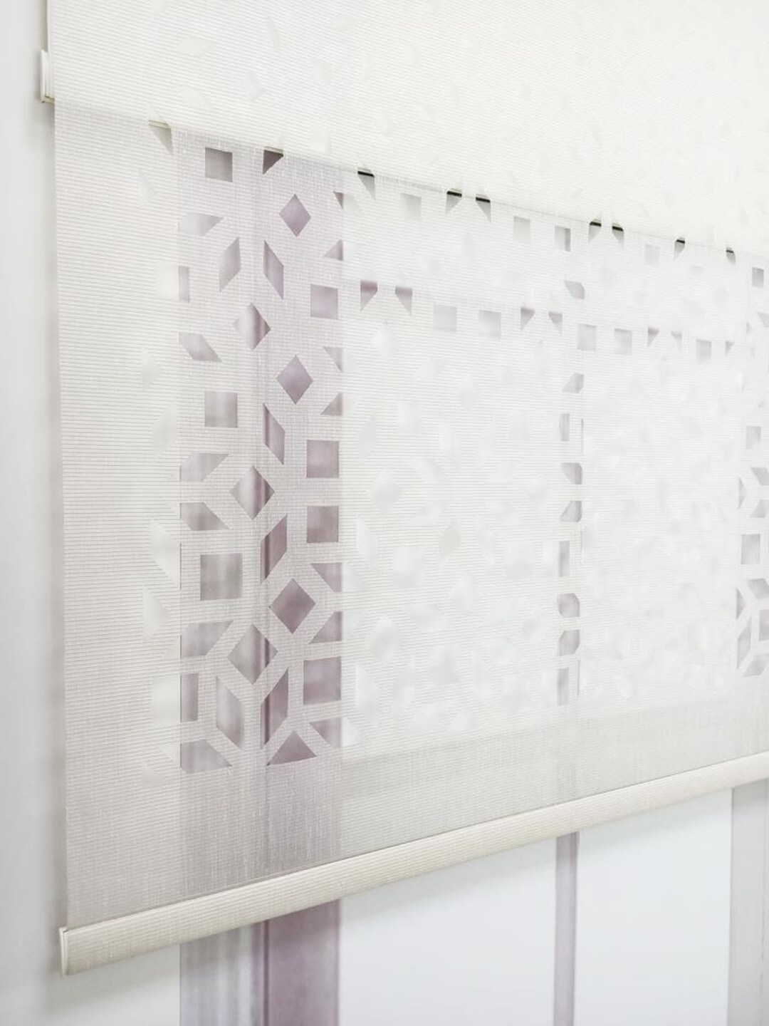 Laser Cut Double Mechanism Tulle and Roller Blinds, Light Filtering ...
