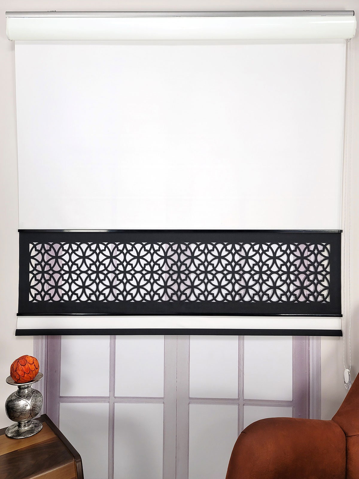 Laser Cut Double Color Matte Fabric Roller Blinds Curtain, Stylish ...