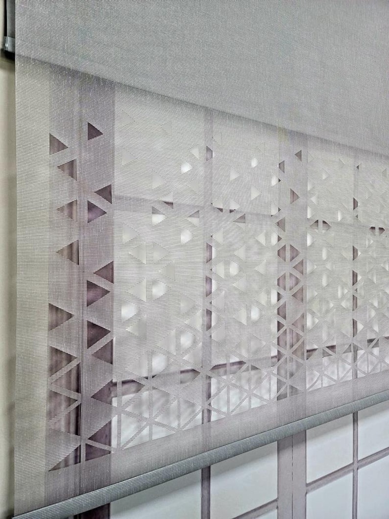 Laser Cut Double Mechanism Tulle and Roller Blinds, Light Filtering ...