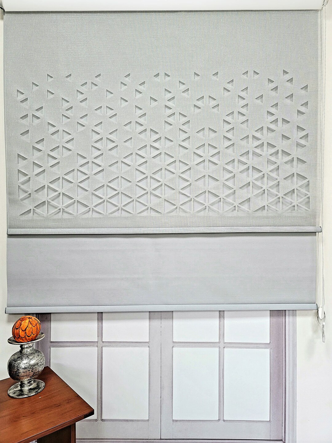 Laser Cut Double Mechanism Tulle and Roller Blinds, Light Filtering ...
