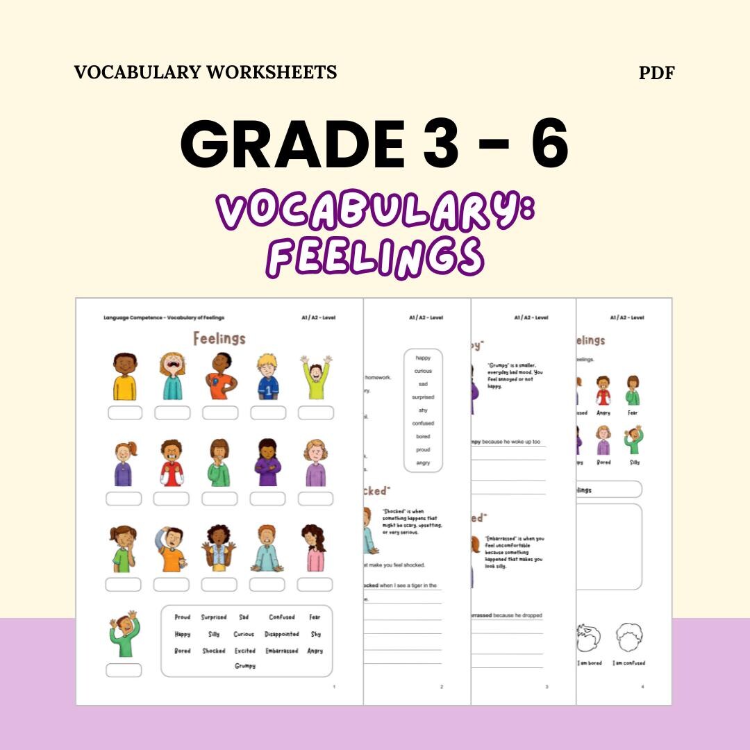 English Vocabulary of Feelings Worksheets Digital Download - Etsy