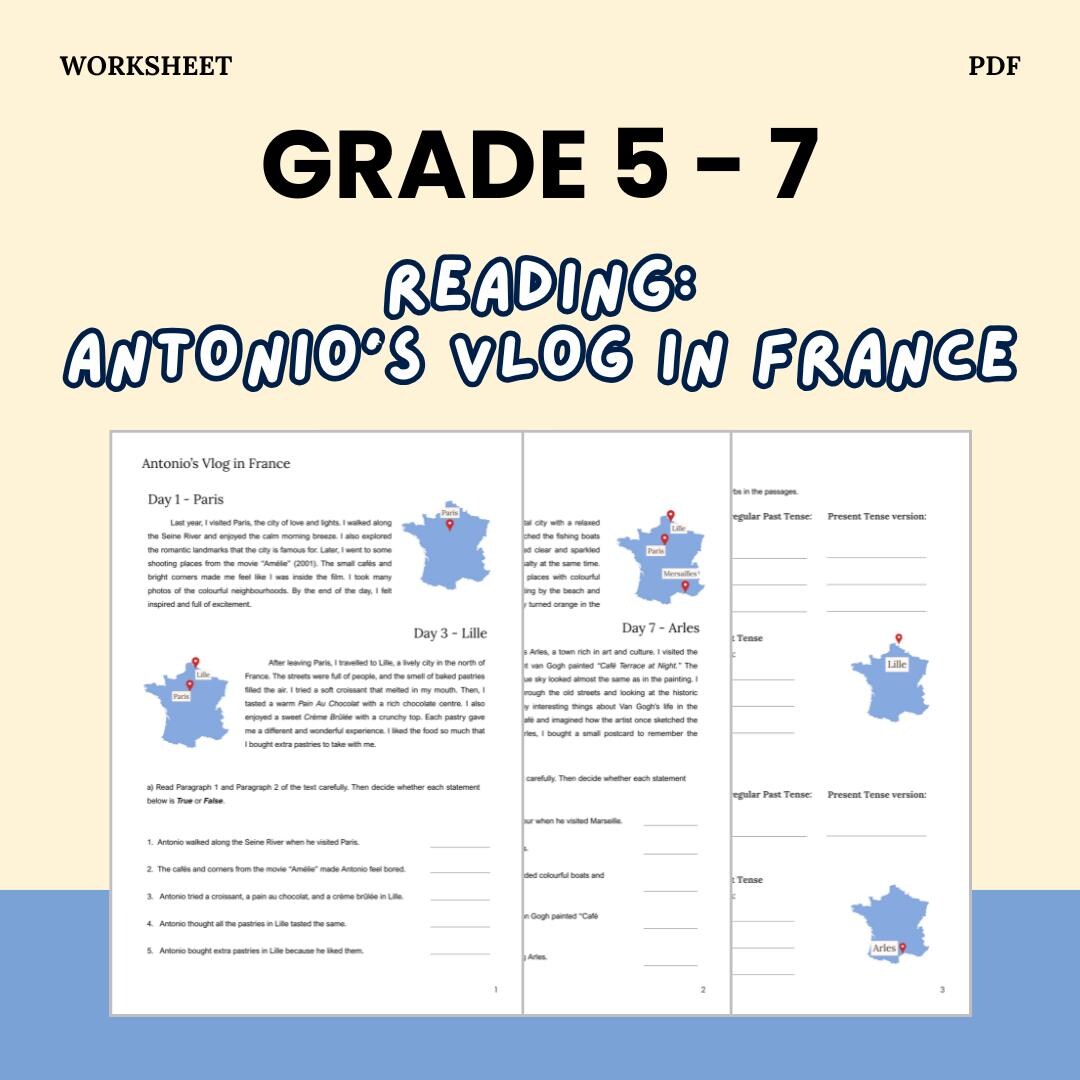 CEFR B2 English Reading Worksheets, Topic: Antonio's Vlog in France ...