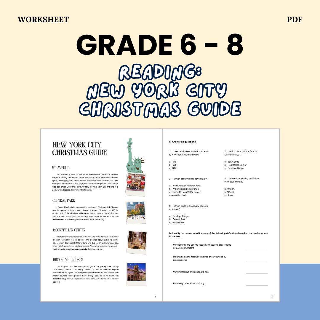 CEFR B2 English Reading Worksheets, Topic: Christmas Guide in New York ...