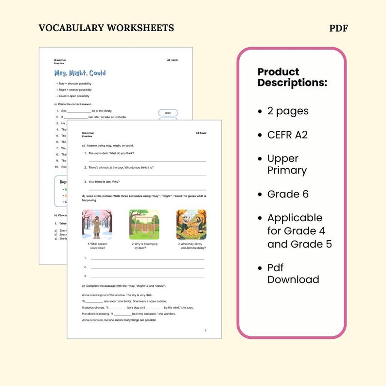 English Grade 6 Modal Verbs Worksheets Printable Digital Download - Etsy