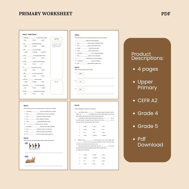 English Grade 5 Simple Past Tense Grammar Worksheets Printable Digital ...