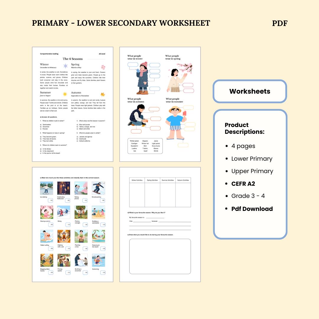 English Reading Worksheets, Topic: the Four Seasons (digital Download ...