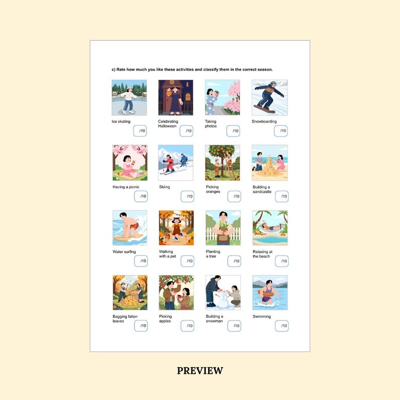 English Reading Worksheets, Topic: the Four Seasons (digital Download ...
