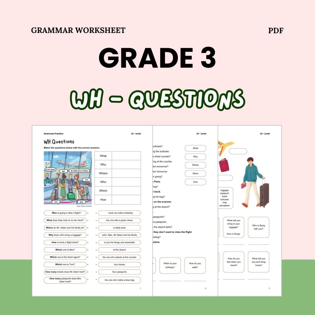 English Grammar Worksheets WH Questions A1-level Digital Download - Etsy