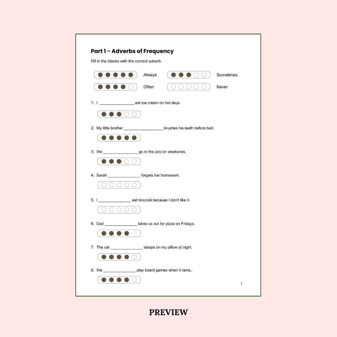 English Grammar Worksheets Adverbs of Frequency A1-level Printable ...