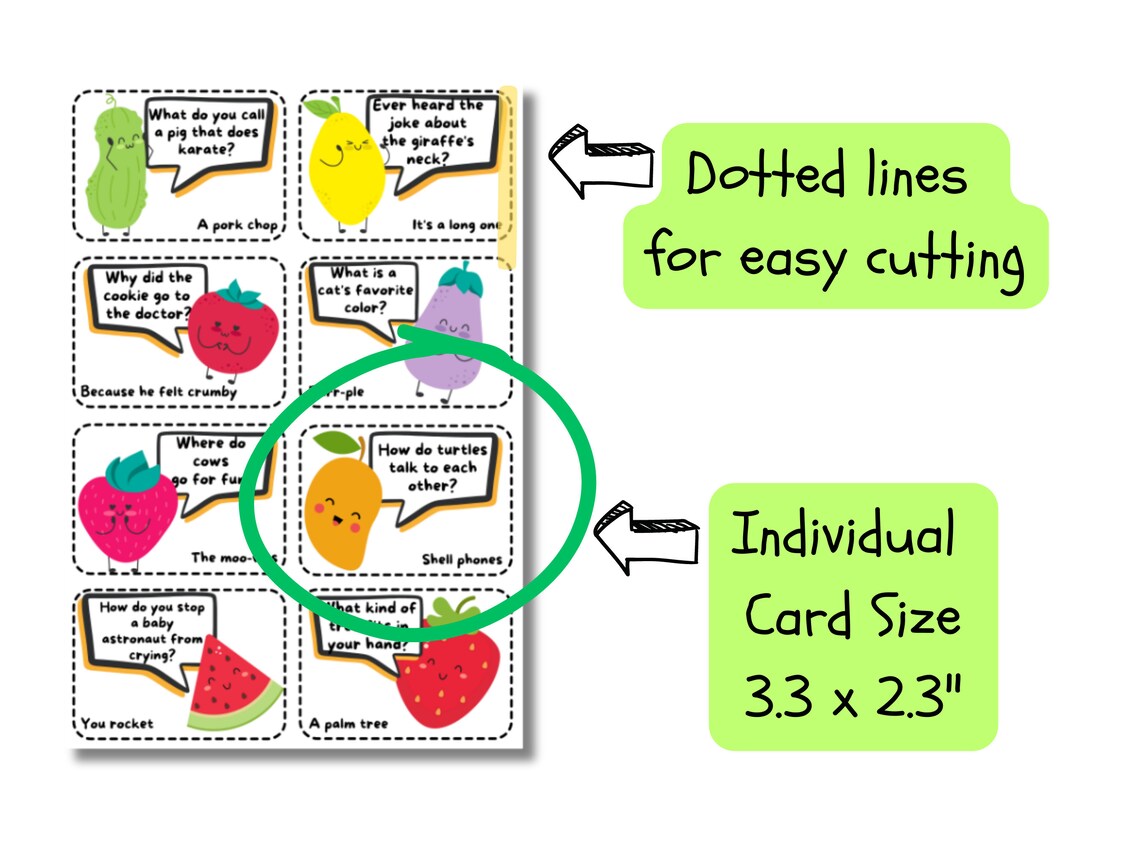 Lunch Box Joke Cards Printable Cards Fruit and Veggie Theme - Etsy
