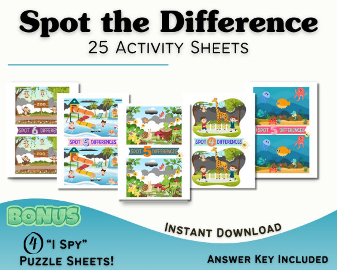 25 Spot the Difference Activity Sheets, Colorful Summer Find the ...