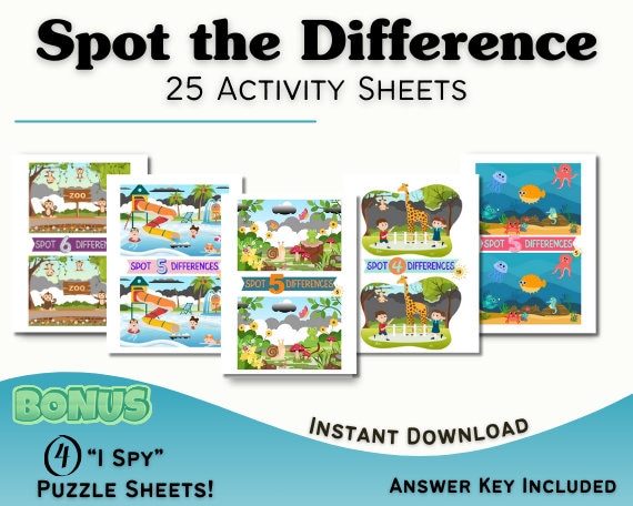 25 Spot the Difference Activity Sheets, Colorful Summer Find the ...