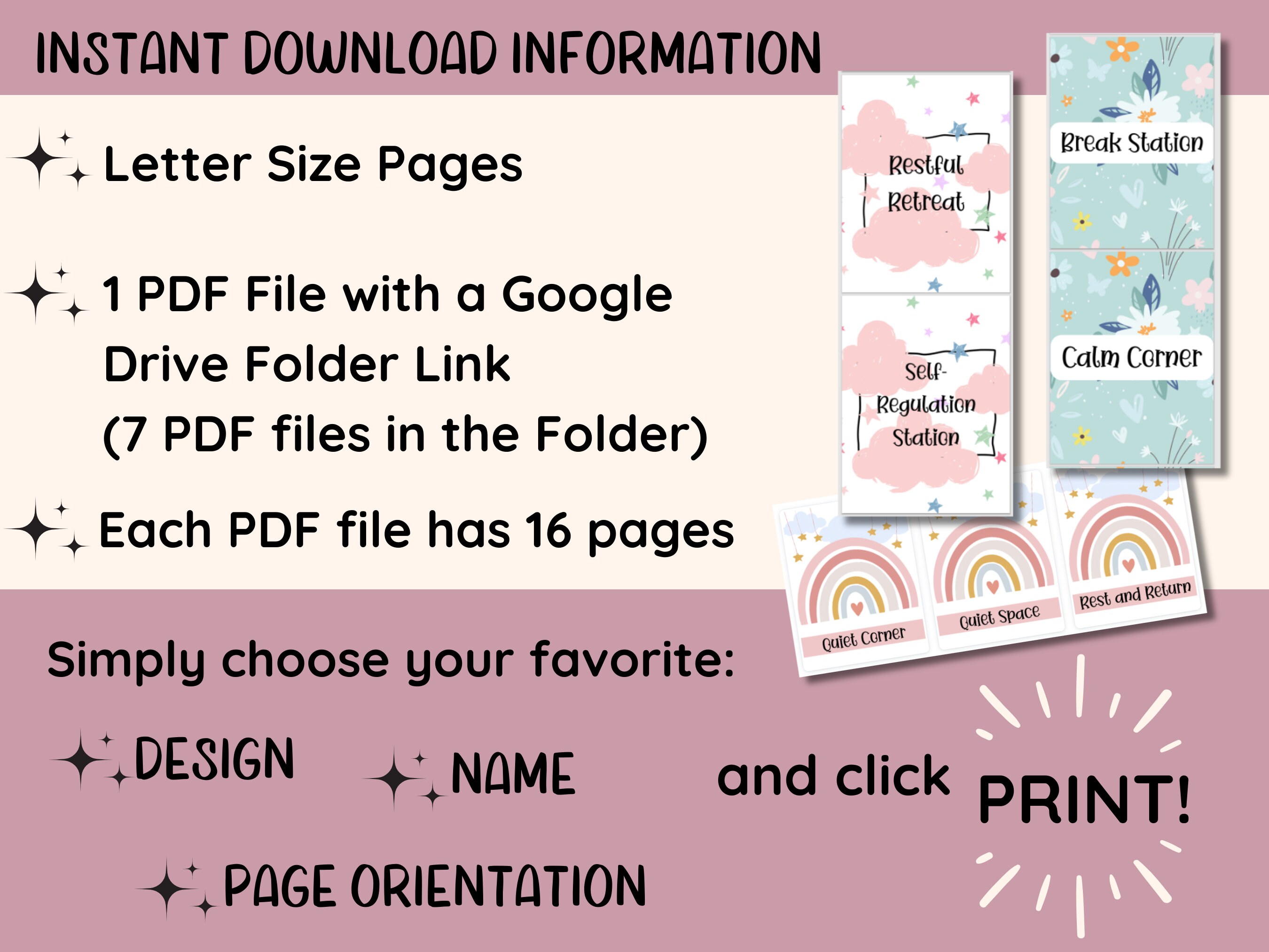 Calm Corner Printable Signs Calm Pastel Colors Quiet Space - Etsy