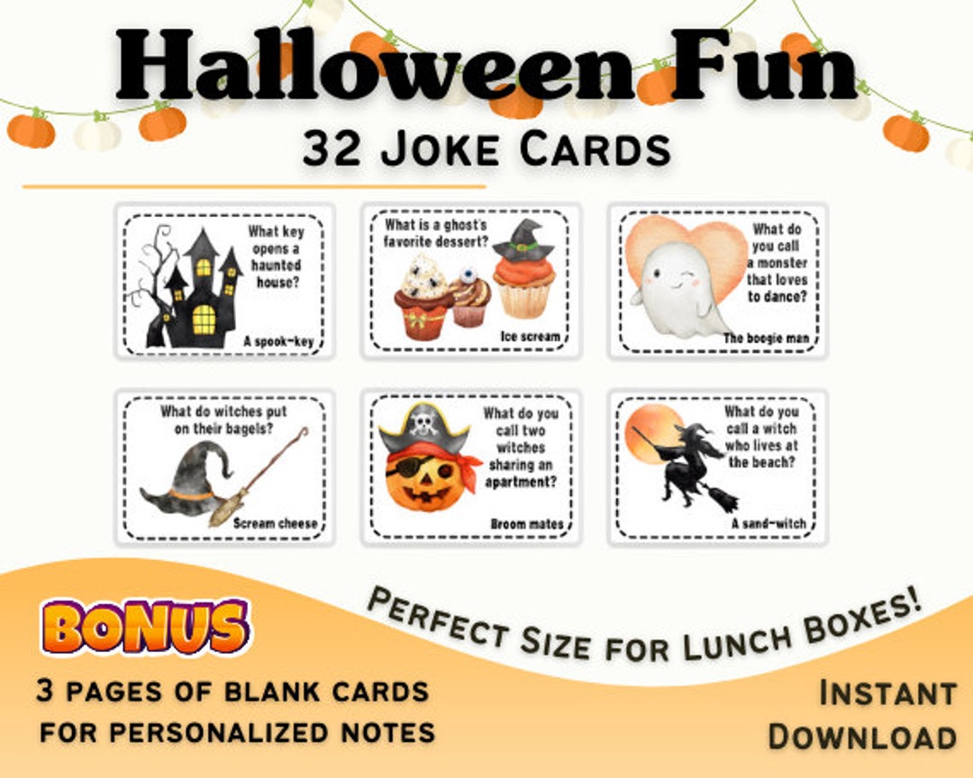 Halloween Lunch Box Jokes, Joke Cards for Kids, Lunchbox Notes ...