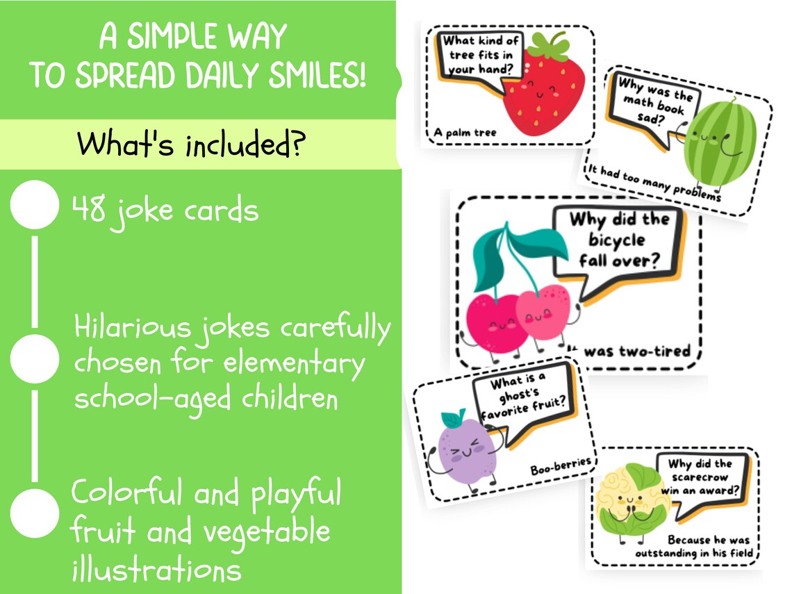 Lunch Box Joke Cards, Printable Cards, Fruit and Veggie Theme ...