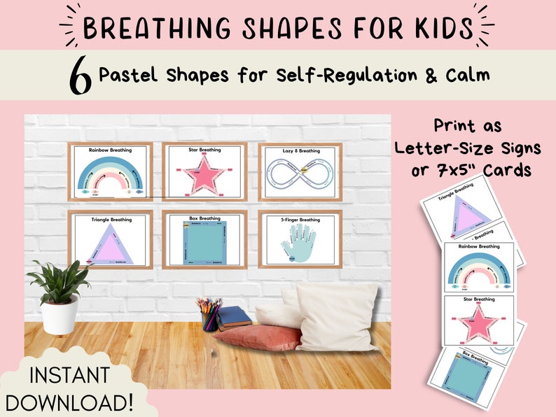 Pastel Breathing Shapes for Kids, Breathing Signs, Breathing Cards ...