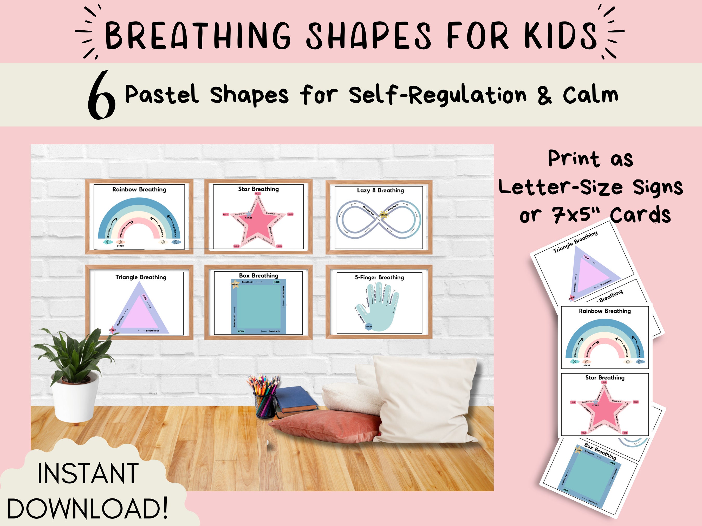 Pastel Breathing Shapes for Kids, Breathing Signs, Breathing Cards ...