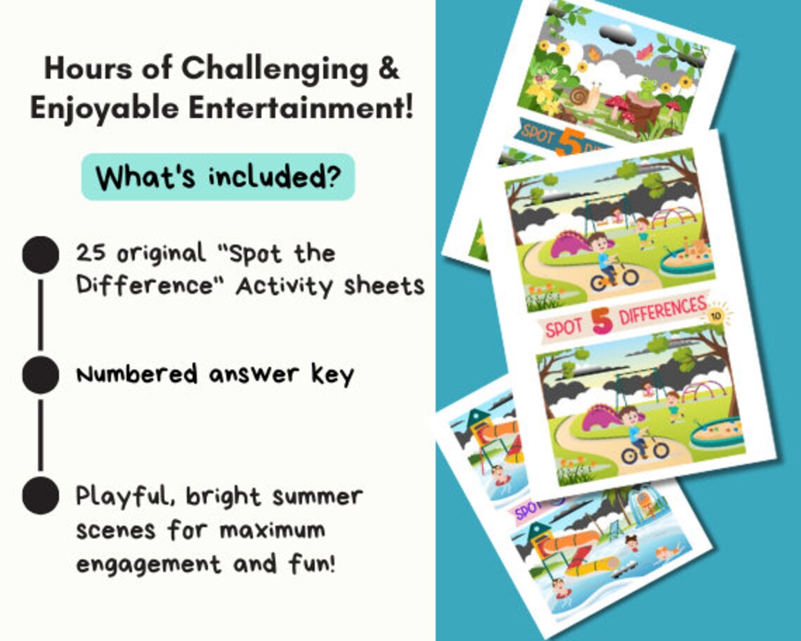 25 Spot the Difference Activity Sheets, Colorful Summer Find the ...