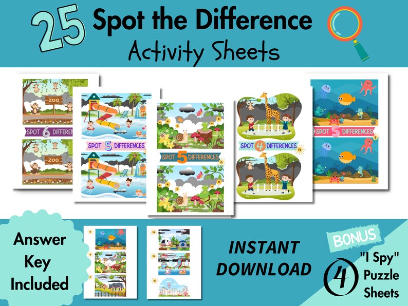 25 Spot the Difference Activity Sheets Colorful Summer Find - Etsy