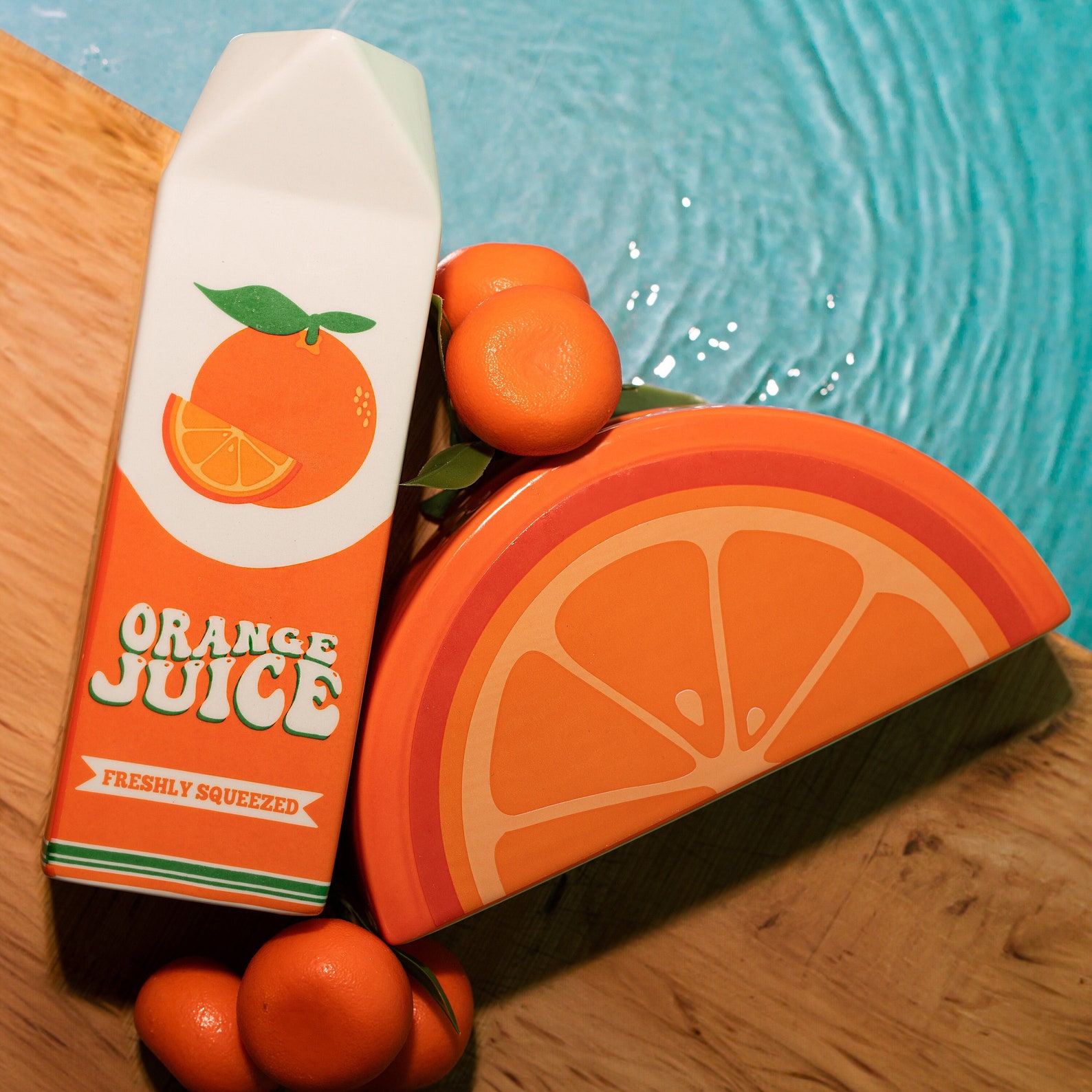Orange Juice Vase, 2 Vase Set. Ceramic Carton and Sliced Orange Vase ...