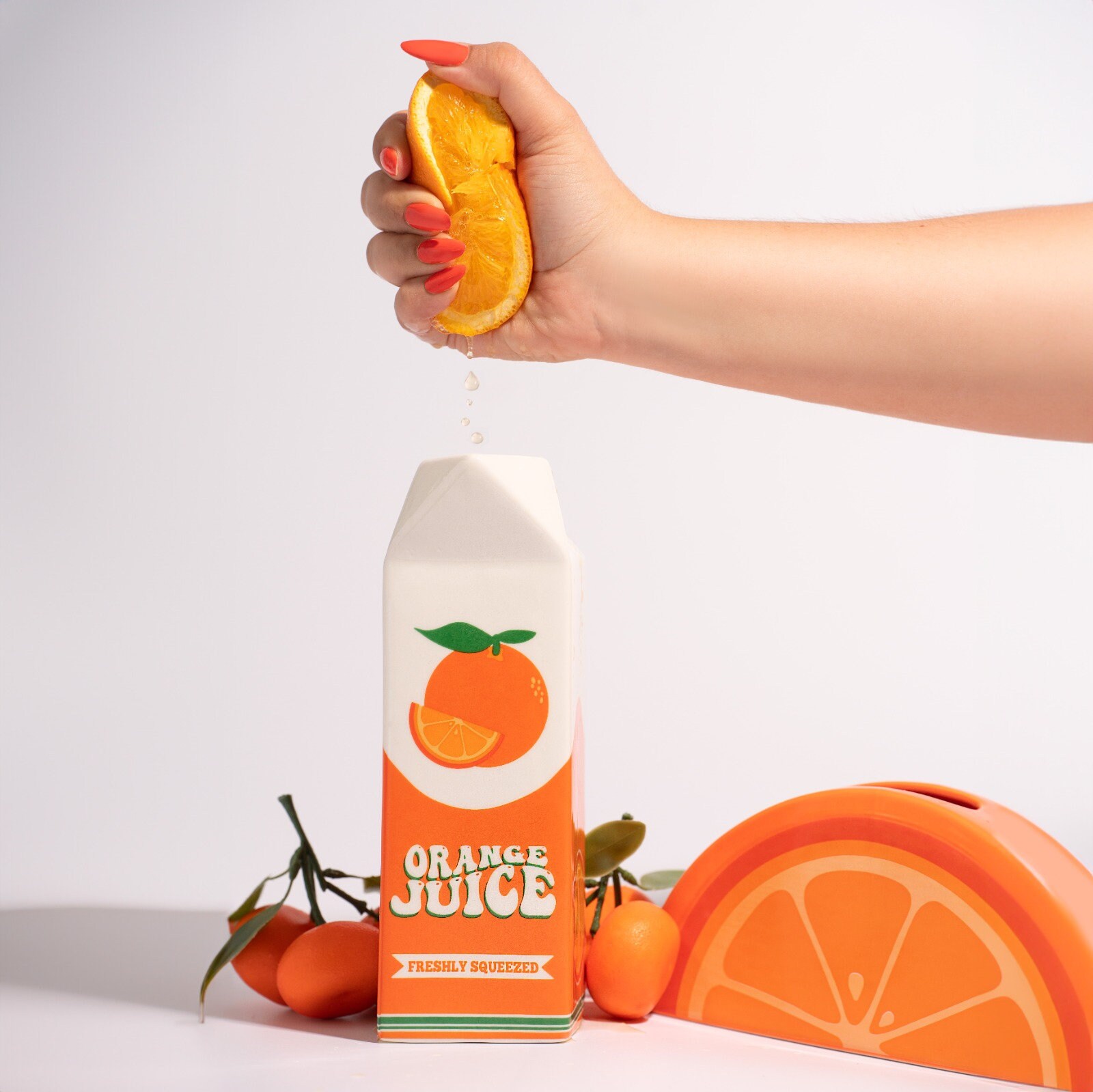 Orange Juice Vase, 2 Vase Set. Ceramic Carton and Sliced Orange Vase ...