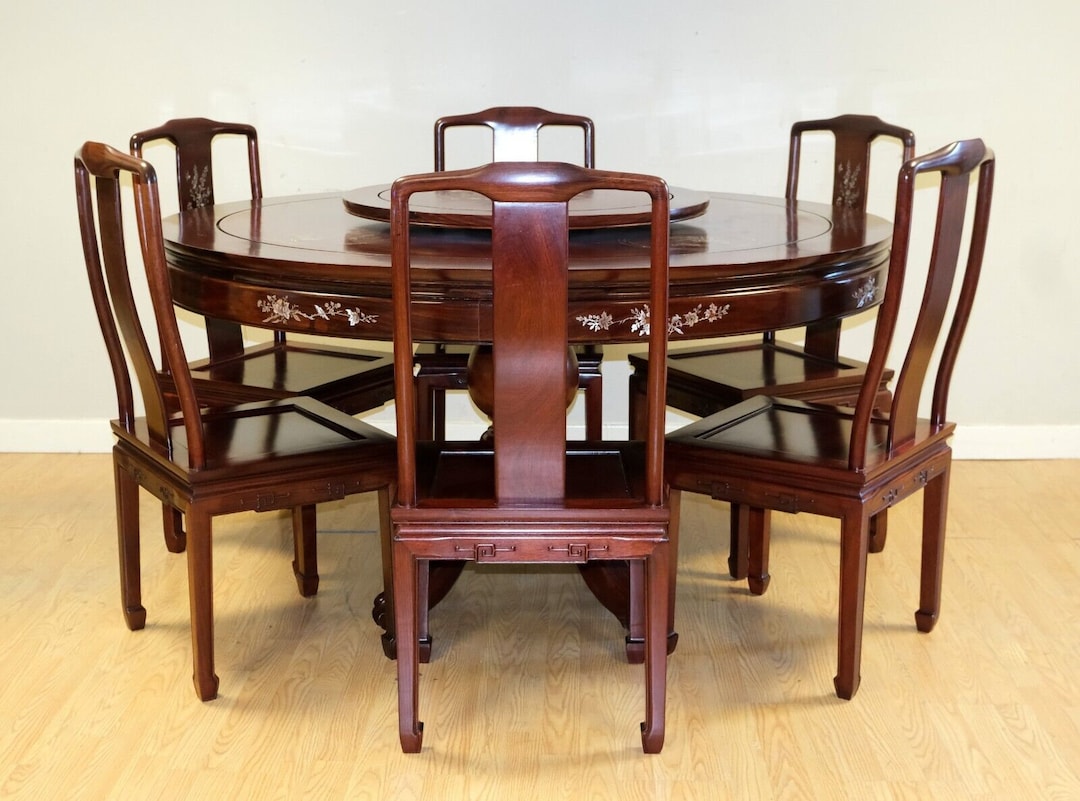 Stunning Rosewood Chinese Round Dining Table With Six Chairs - Etsy