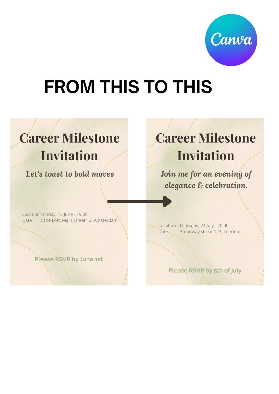 Career Milestone Invitation Template | Editable A6 PDF & PNG ...