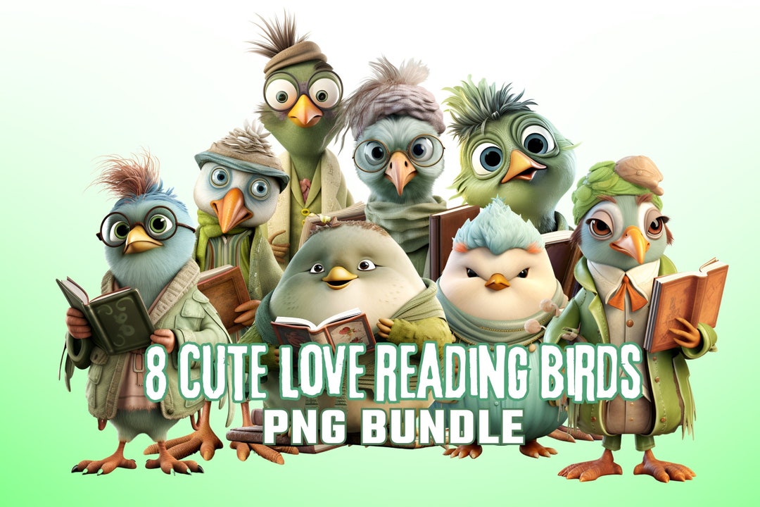 8 Birds Love Reading Clipart Watercolor Clipart Birds PNG - Etsy
